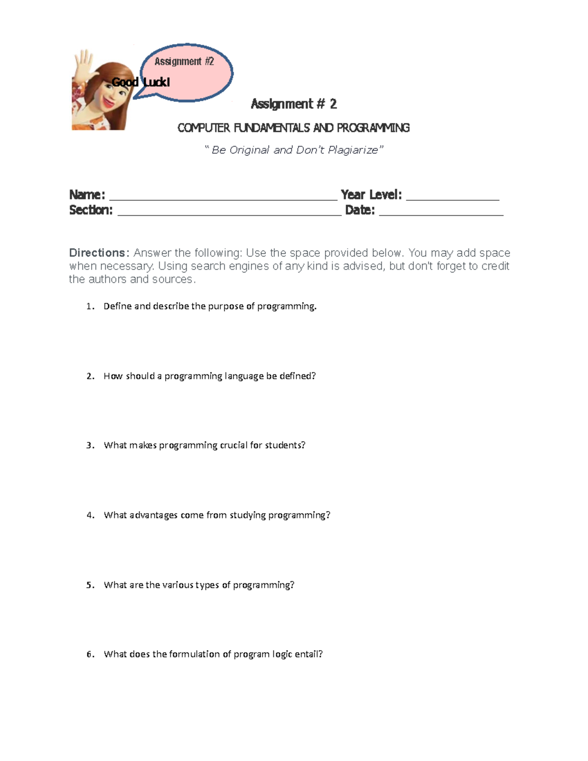 Assignment 1B CPE01 - DVDB - Assignment # Good Luck! Assignment # 2 COMPUTER FUNDAMENTALS AND ...