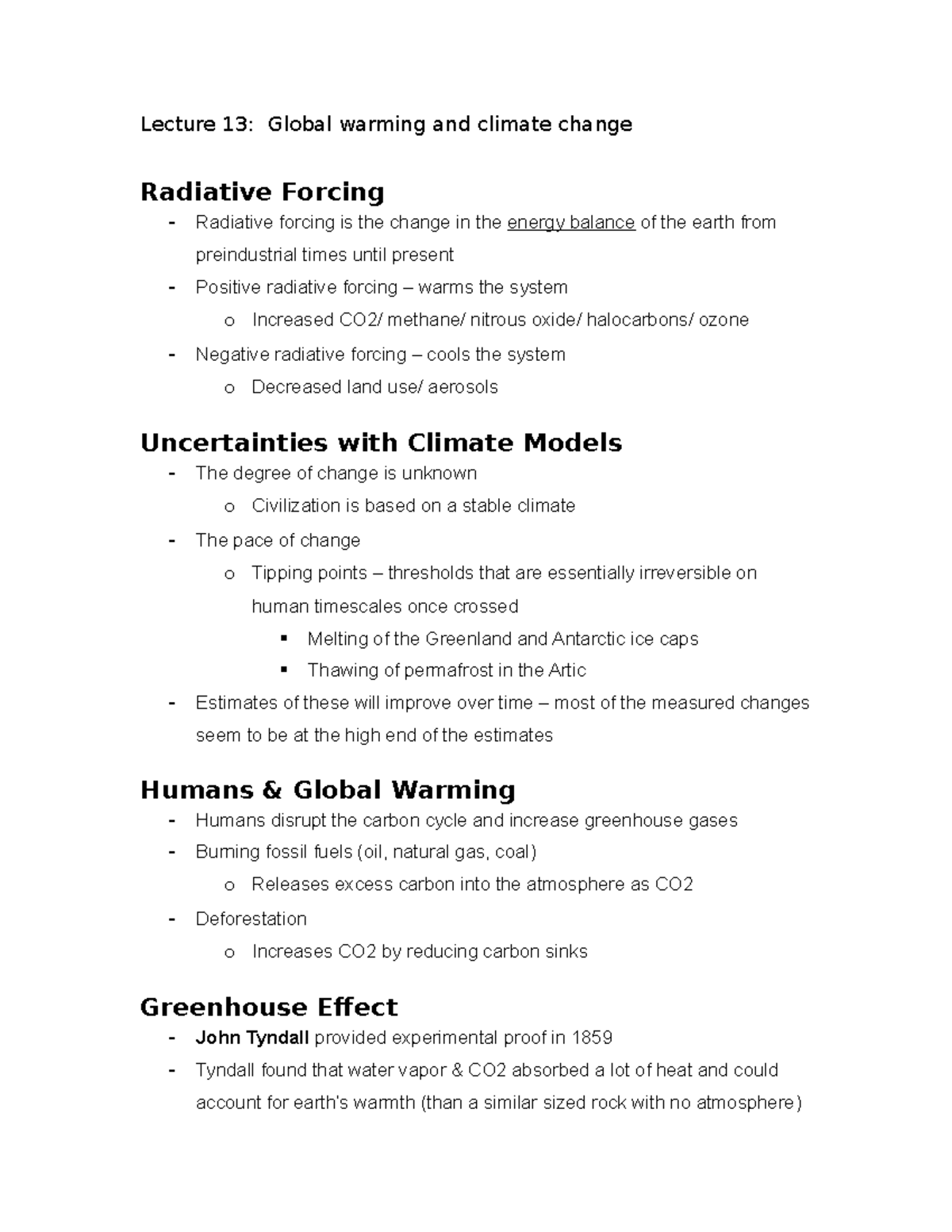 Lecture 13 - Lecture 13: Global warming and climate change Radiative ...