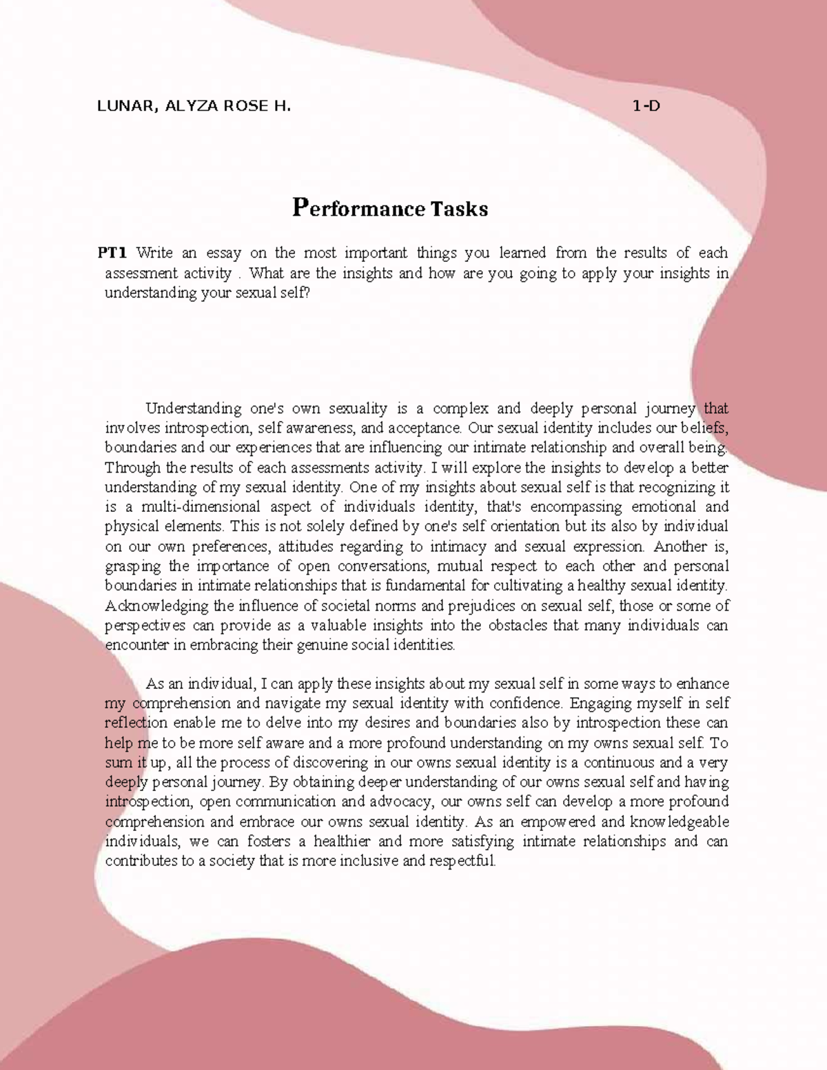 2 performance task - very helpful - LUNAR, ALYZA ROSE H. 1-D ...