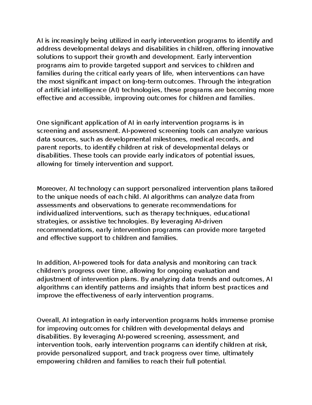 AI is increasingly being utilized in early intervention programs to ...