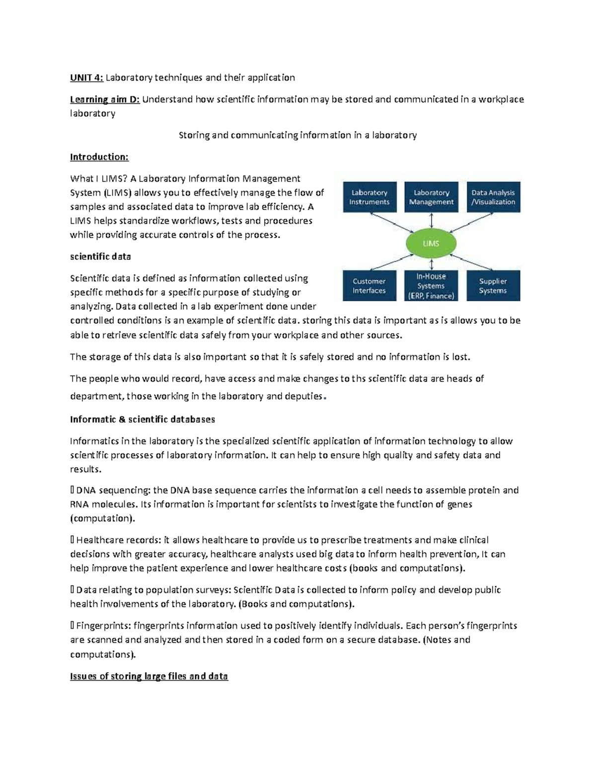 Unit 4 aim D - UNIT 4: Laboratory techniques and their application ...