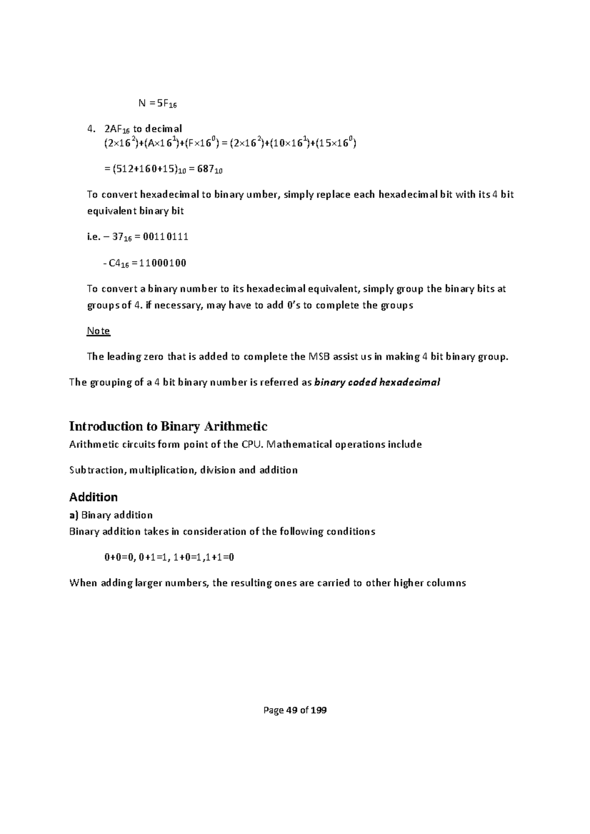 Binary Arithmetic N 5f 16 4 2af 16 To Decimal 2×16 2 A×16 1 F×16 0 2×16 2 10