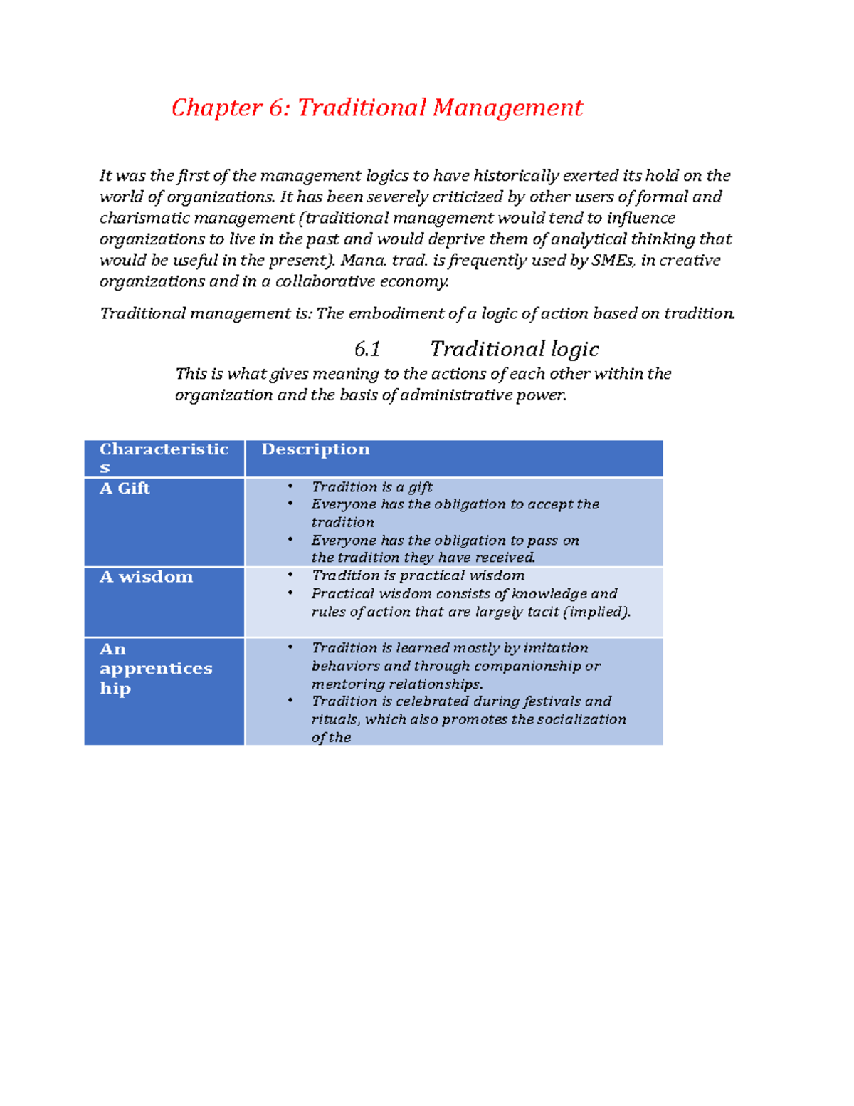 Chapter 6 - Lecture notes Traditional Management - Chapter 6 ...