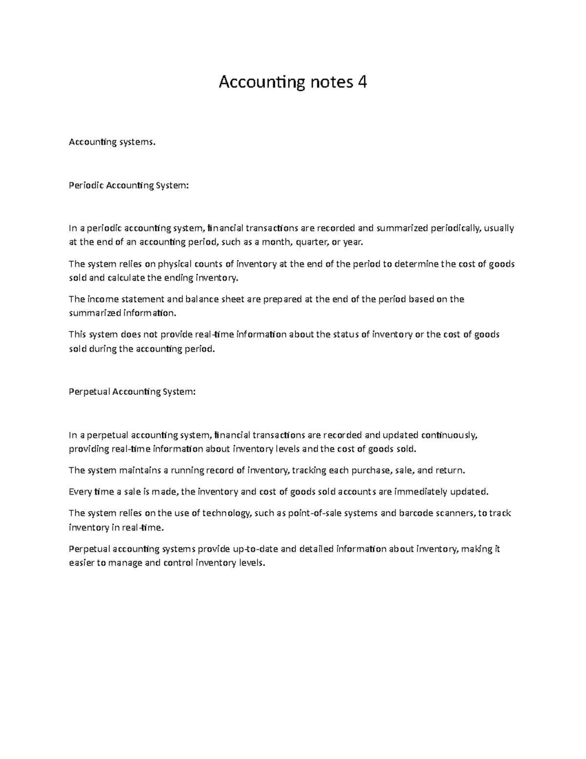 Accounting notes 4 - Periodic Accounting System: In a periodic ...