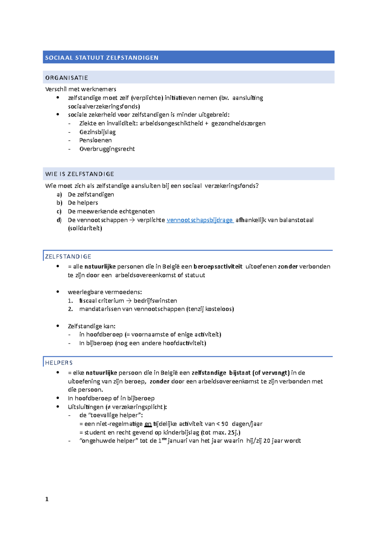 Sociaal statuut zelfstandigen - SOCIAAL STATUUT ZELFSTANDIGEN ...