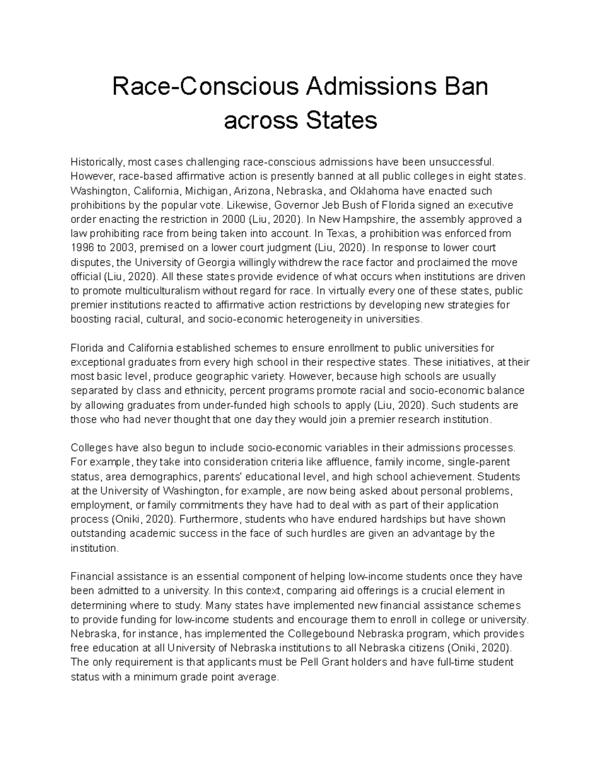 Race-Conscious Admissions Ban across States - Race-Conscious Admissions ...