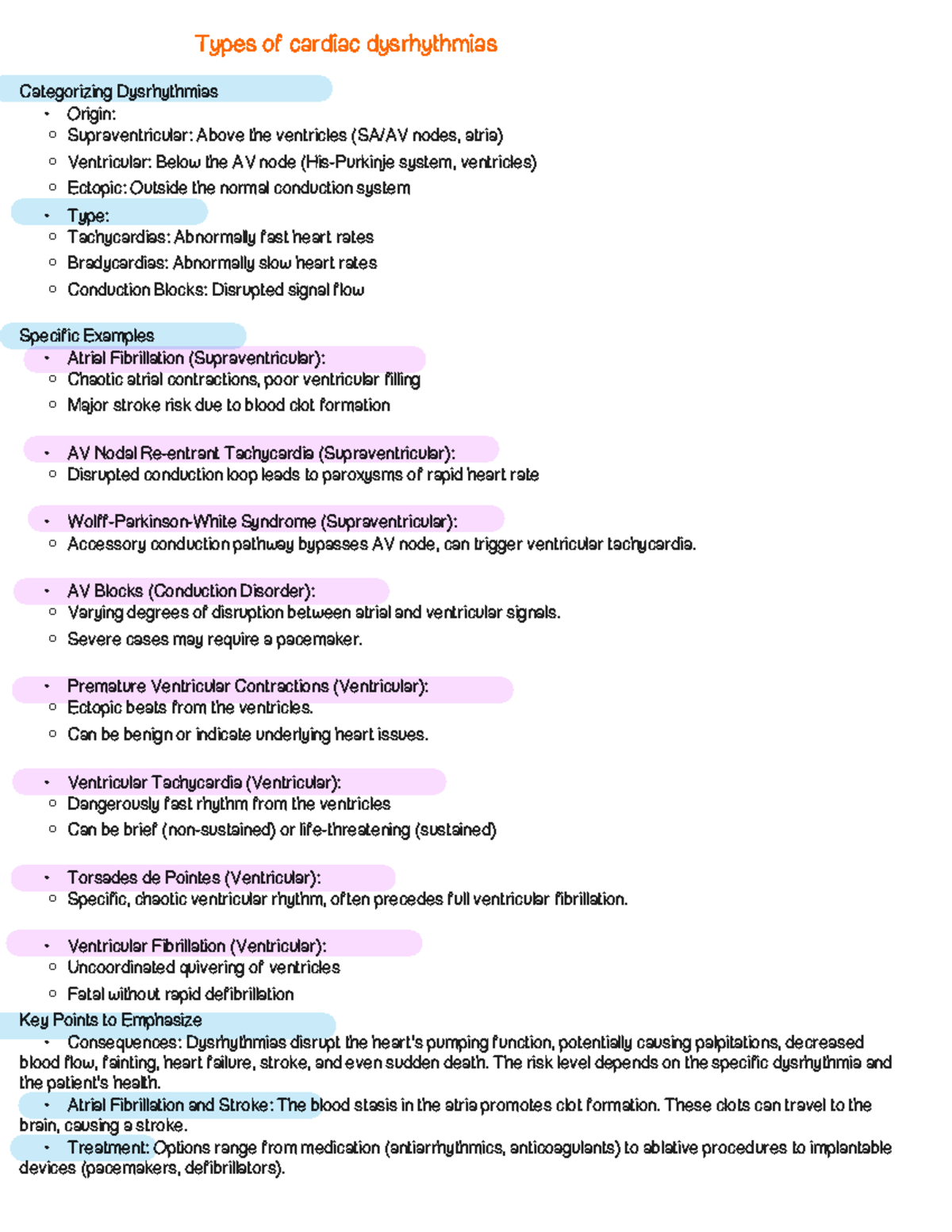 Weekly Notes 5 (dragged) 7 - Types of cardiac dysrhythmias Categorizing ...