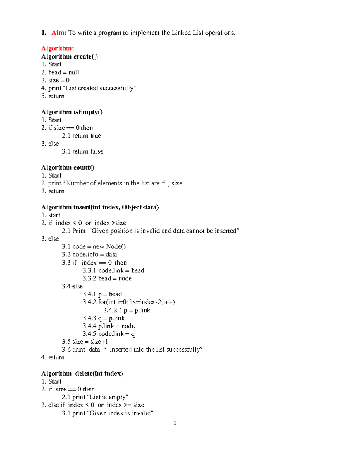 Pdfcoffee - Notes for studying or preparing the course, - 1. Aim: To ...