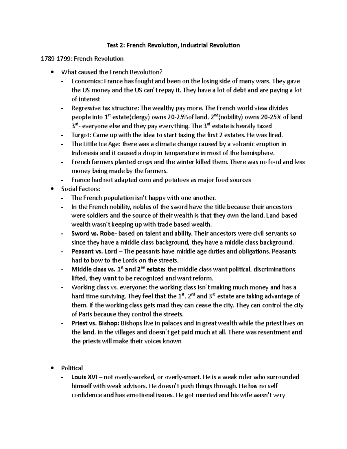History test 2 notes - Test 2: French Revolution, Industrial Revolution ...