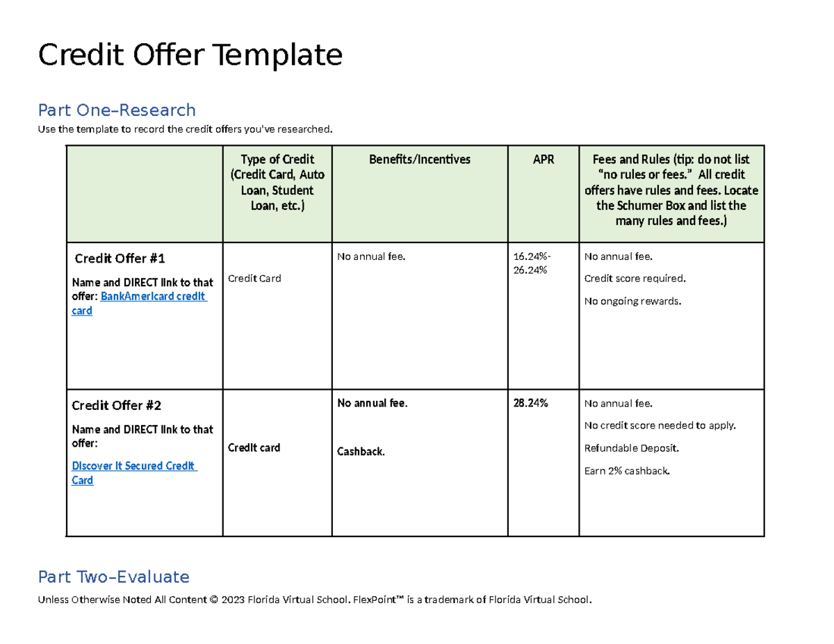 Credit offer - Type of Credit (Credit Card, Auto Loan, Student Loan ...