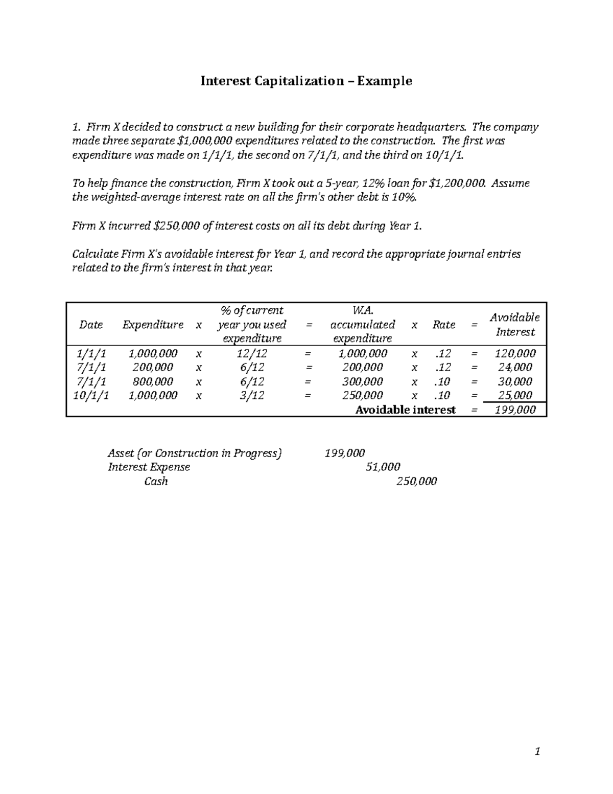 Interest Capitalization - Example Solution - Interest Capitalization ...