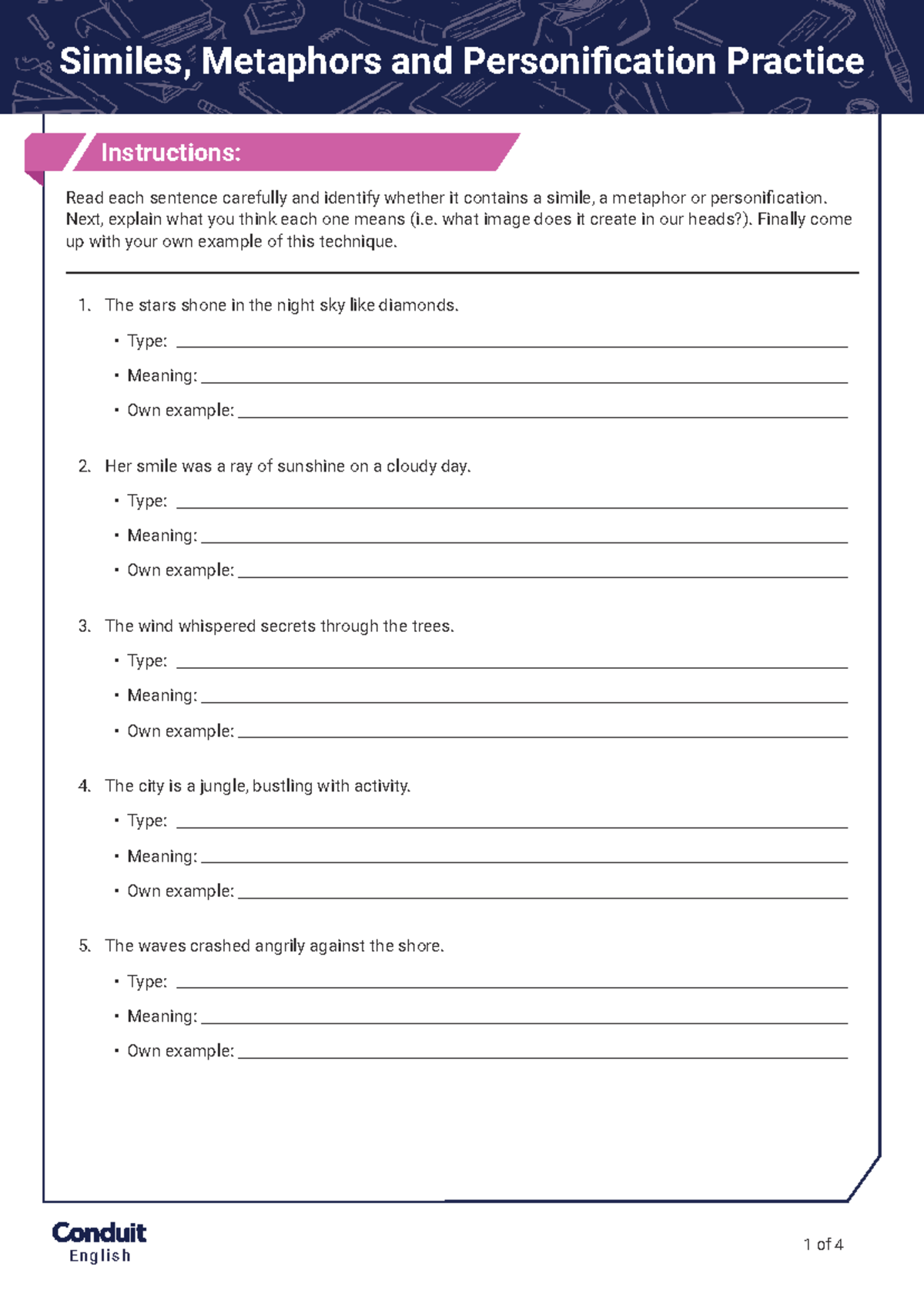 similes-metaphors-and-personification-practice ver 1 - Similes ...