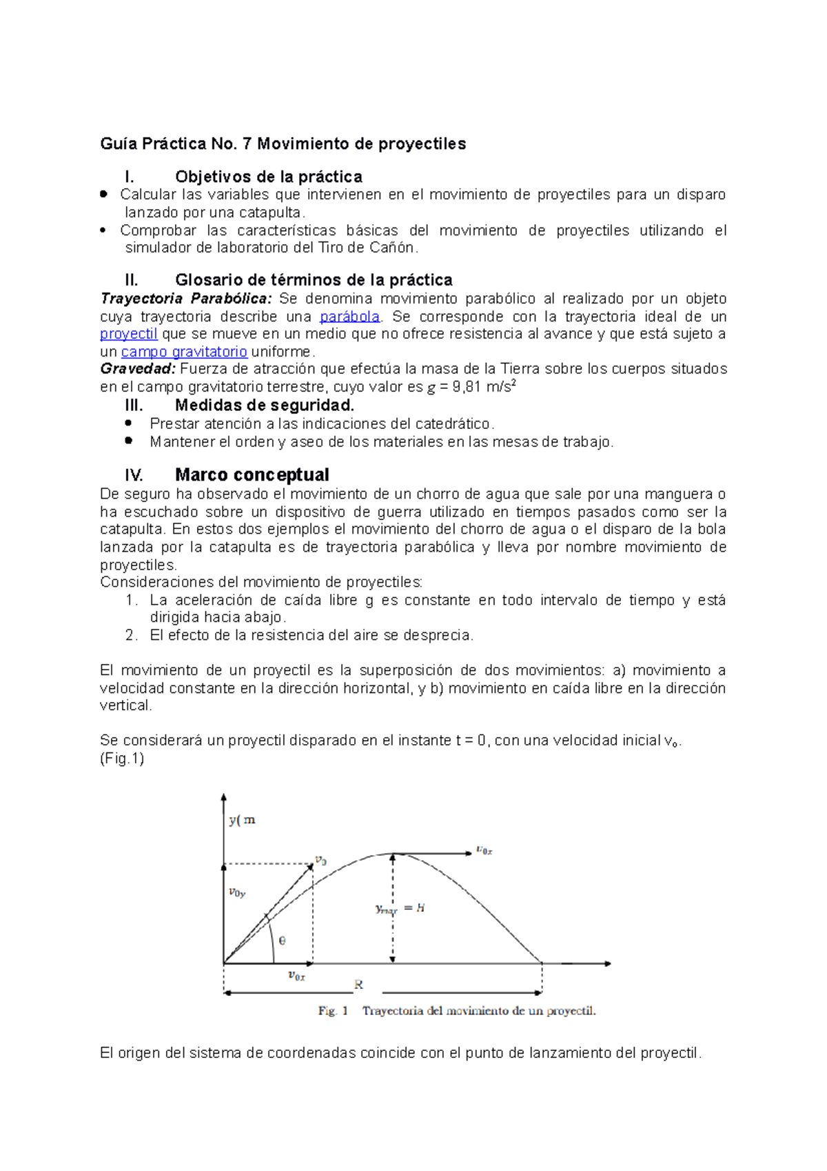 Guía Práctica Proyectiles - Guía Práctica No. 7 Movimiento de ...