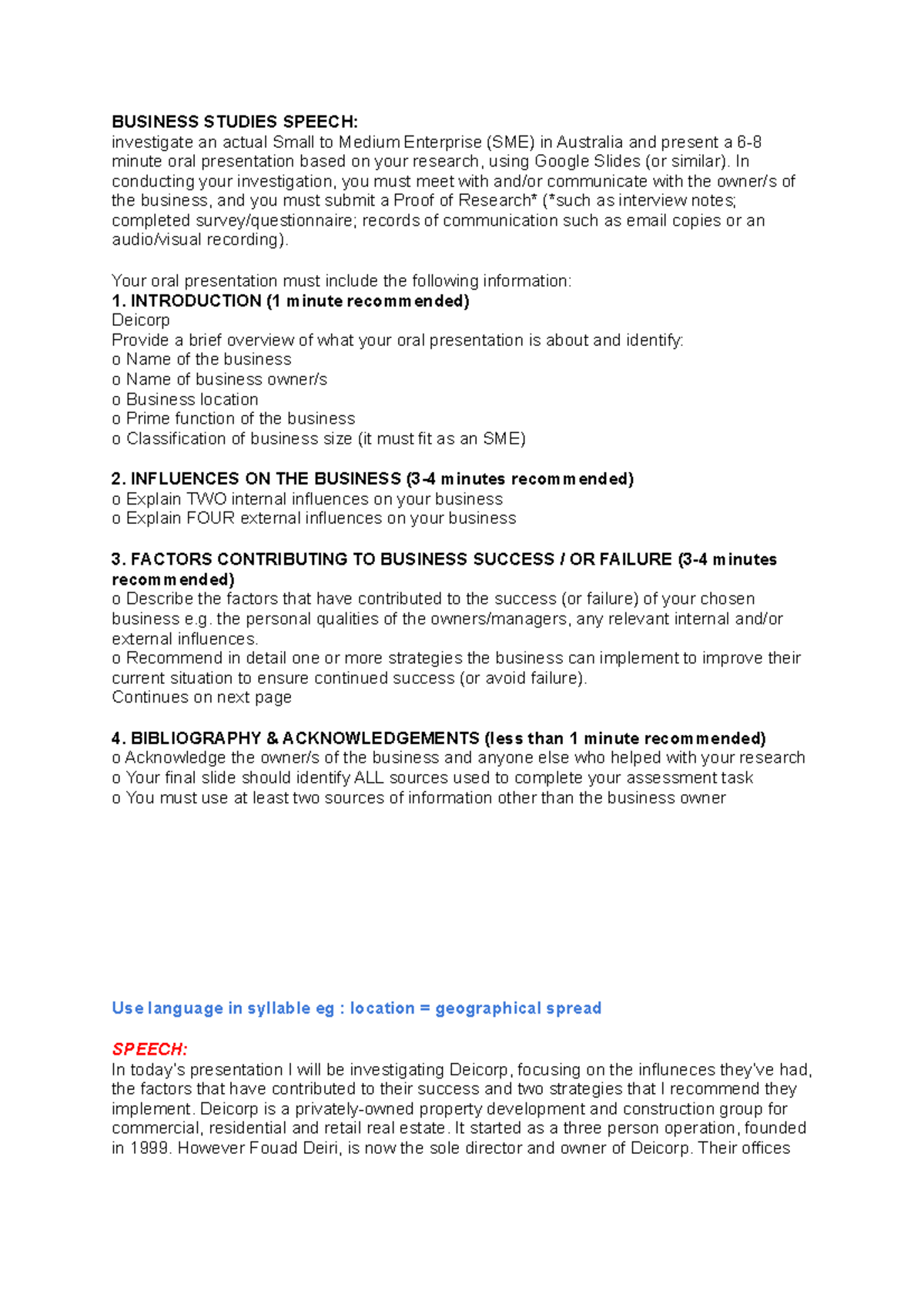 Business Studies Speech - BUSINESS STUDIES SPEECH: investigate an ...