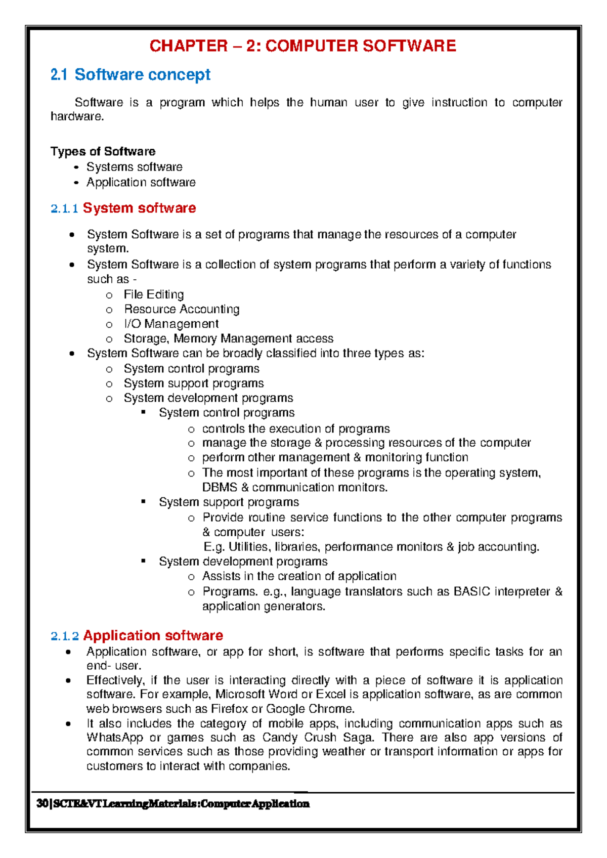 Computer Application 1st yr LM 30 50 - CHAPTER – 2: COMPUTER SOFTWARE 2 ...