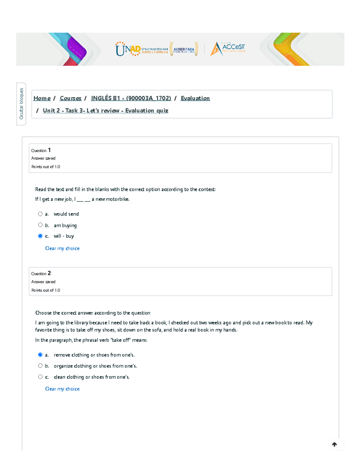 Unit 2 - Task 3- Let's review - Evaluation quiz (page 1 of 3 ...