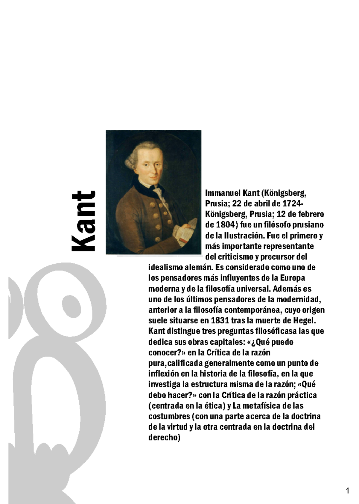 Kant que es la ilustracion - Kant Immanuel Kant (Königsberg, Prusia; 22 ...