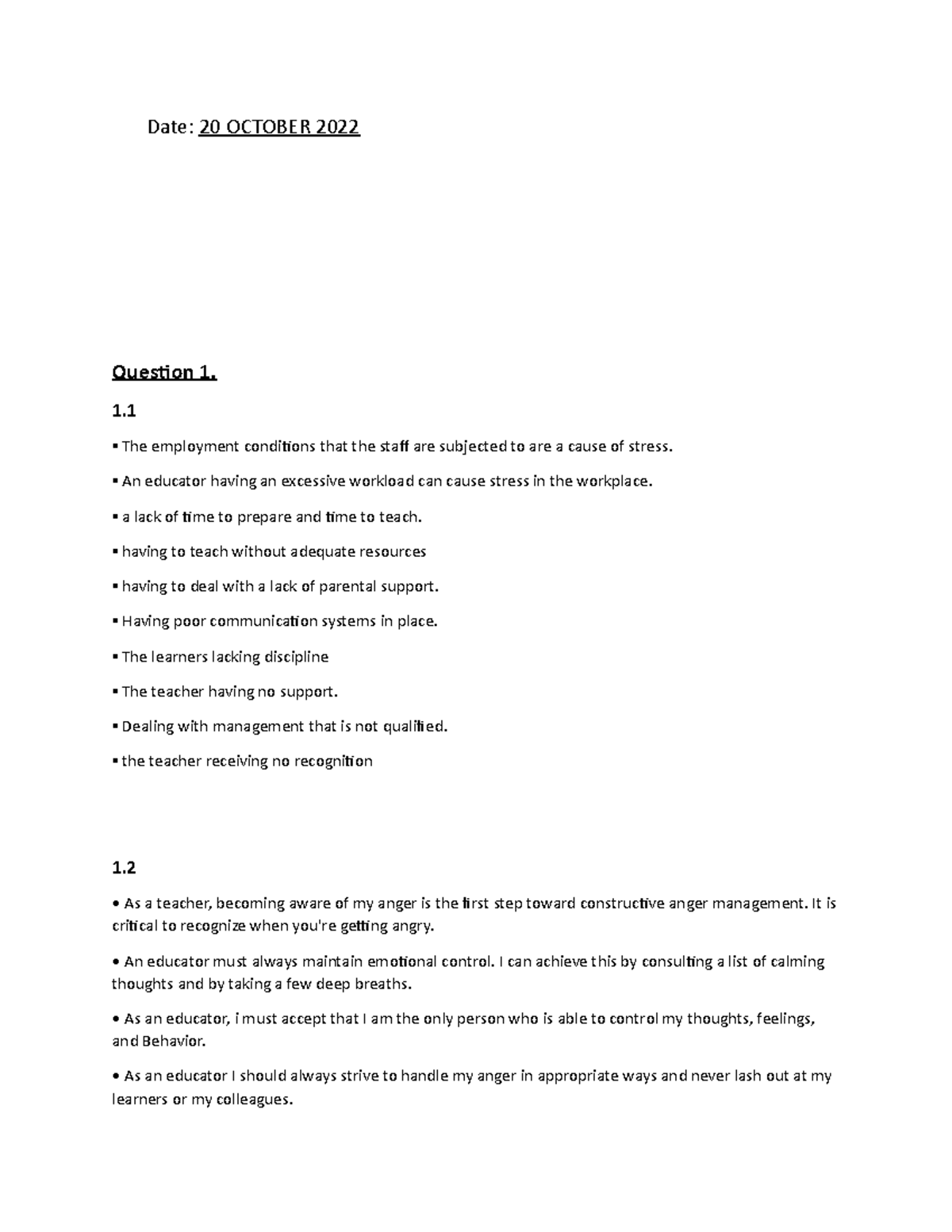 Tam exam - exam script - Date: 20 OCTOBER 2022 Question 1. 1. The ...