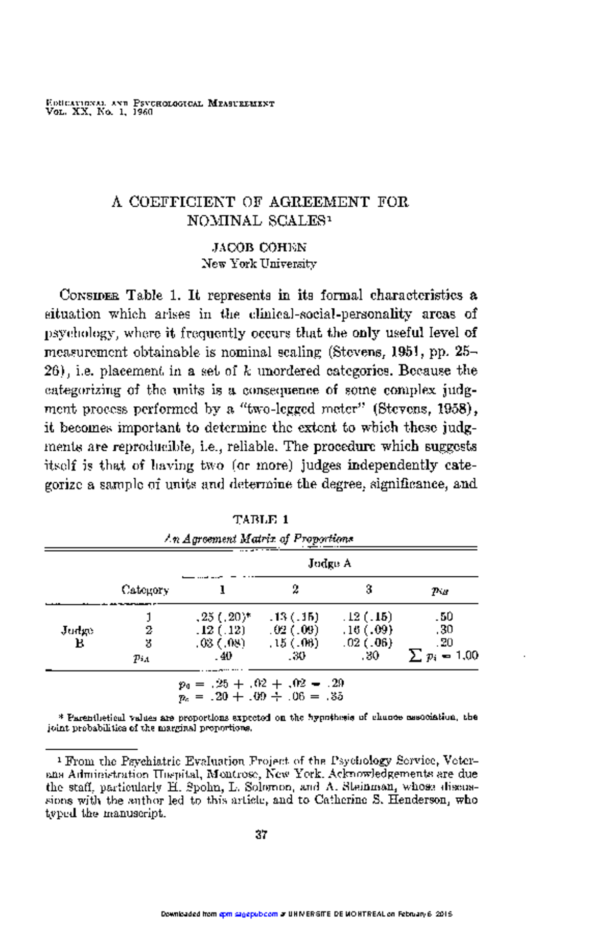 Educational and Psychological Measurement 1960 Cohen - 37 A COEFFICIENT ...