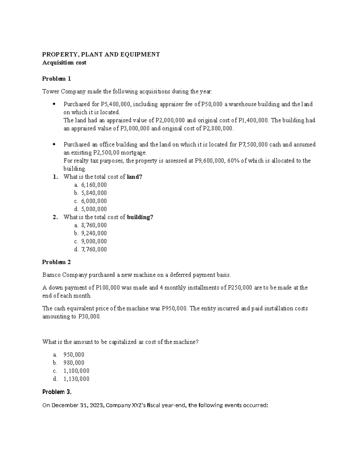 Assignment-1-Midterm - PROPERTY, PLANT AND EQUIPMENT Acquisition cost ...