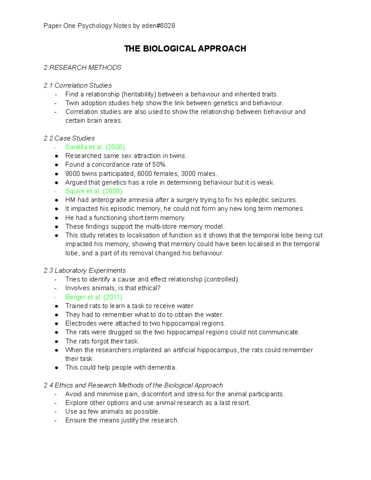Paper One - THE BIOLOGICAL APPROACH 2 RESEARCH METHODS 2 Correlation ...