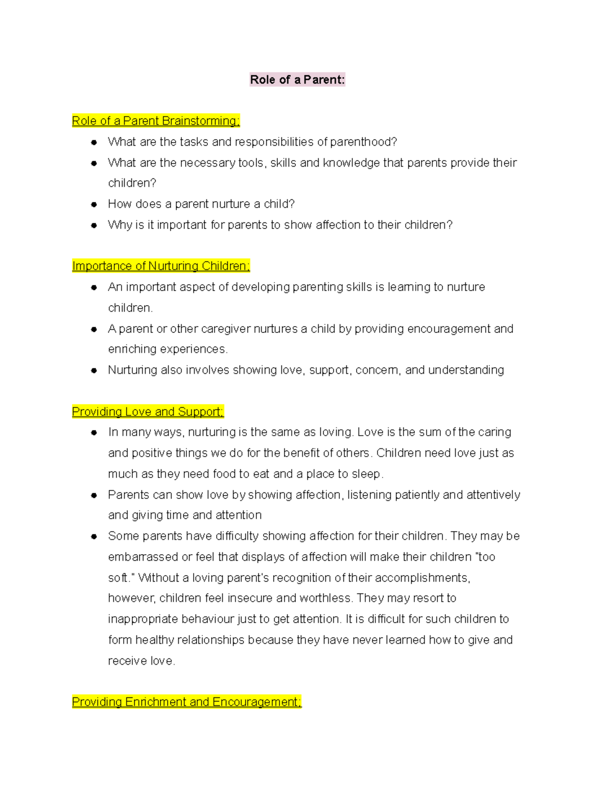 Role of a Parent Lecture notes - Role of a Parent: Role of a Parent ...