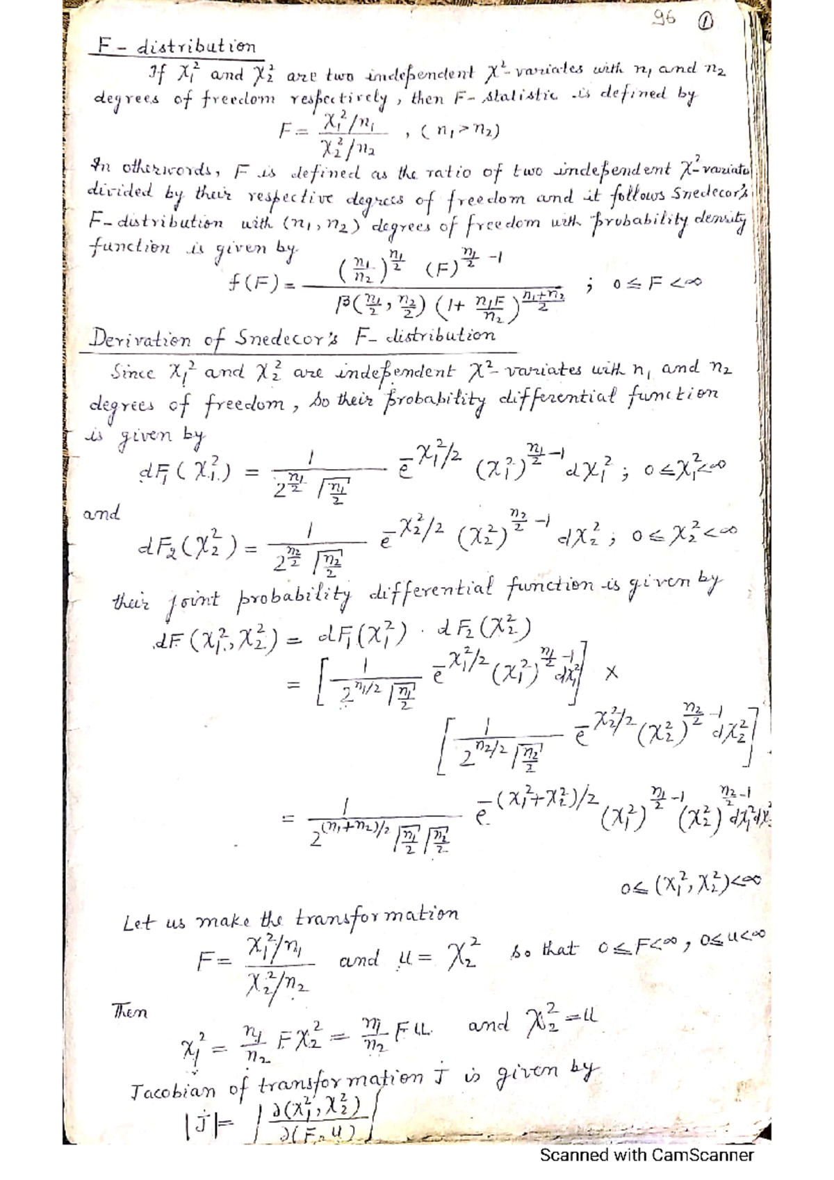 F-Distribution - Summary Bsc Mathematics - Studocu