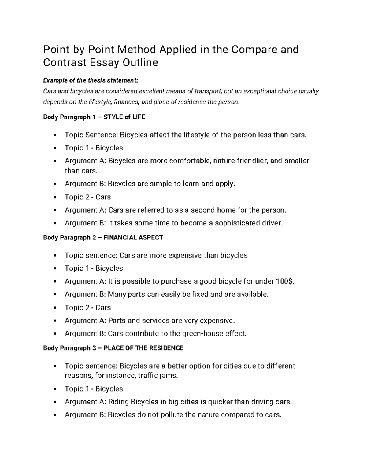 Comparison and contrast essay outline - Point-by-Point Method Applied ...