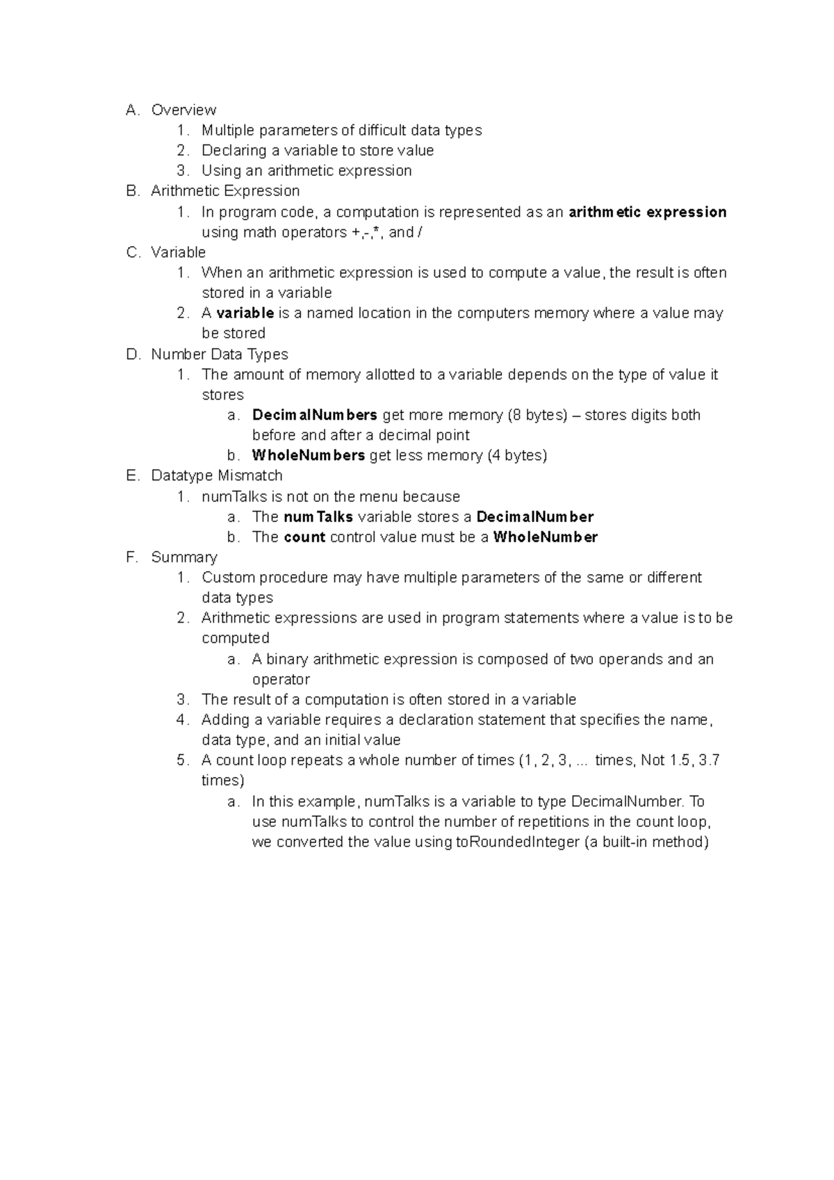 Ch 9 3 Variable And Arithmetic Expressions A Overview 1 Multiple Parameters Of Difficult
