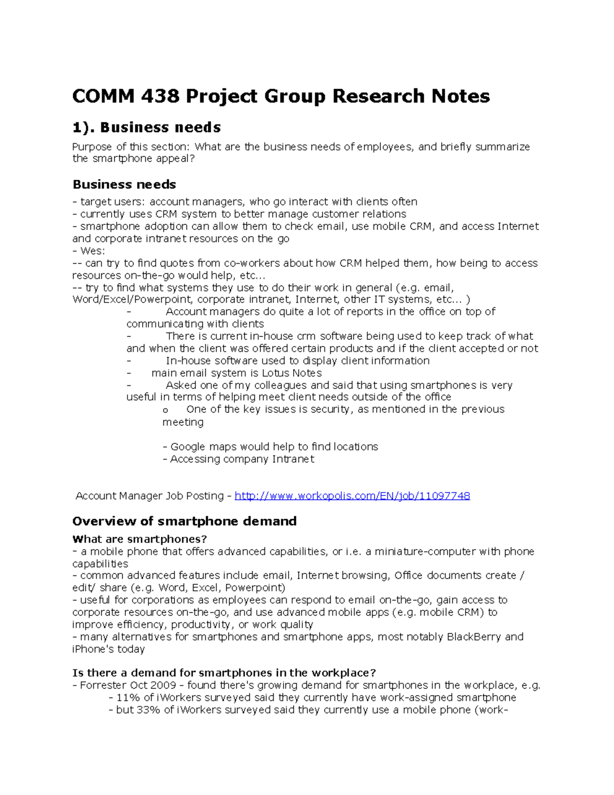 COMM 438 Project Research Notes - COMM 438 Project Group Research Notes ...