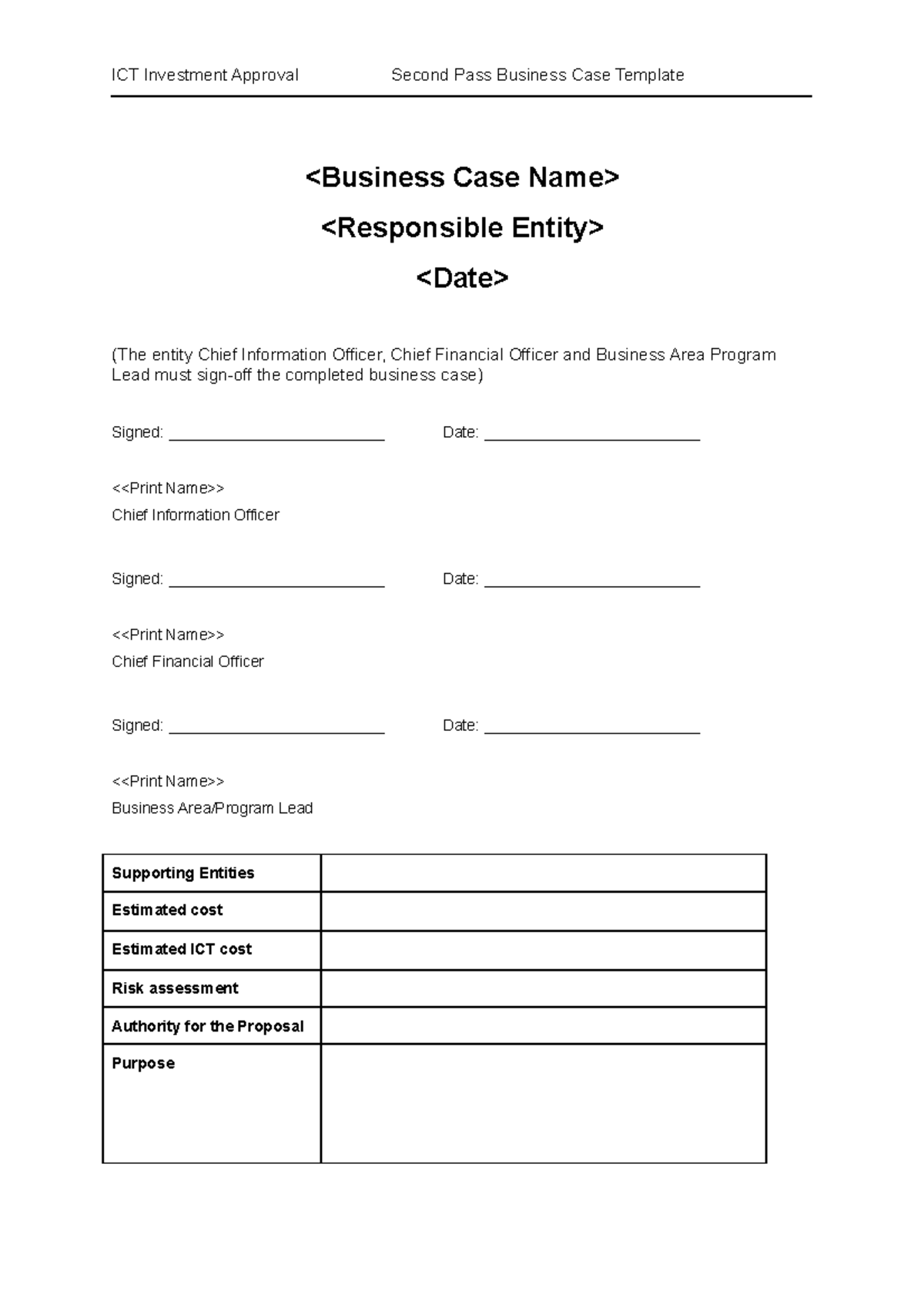 Ict investment approval 2nd pass business case template - ICT ...