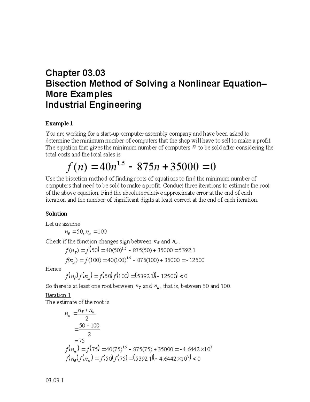 Mate IV tarea 2 - Chapter 03. Bisection Method of Solving a Nonlinear ...