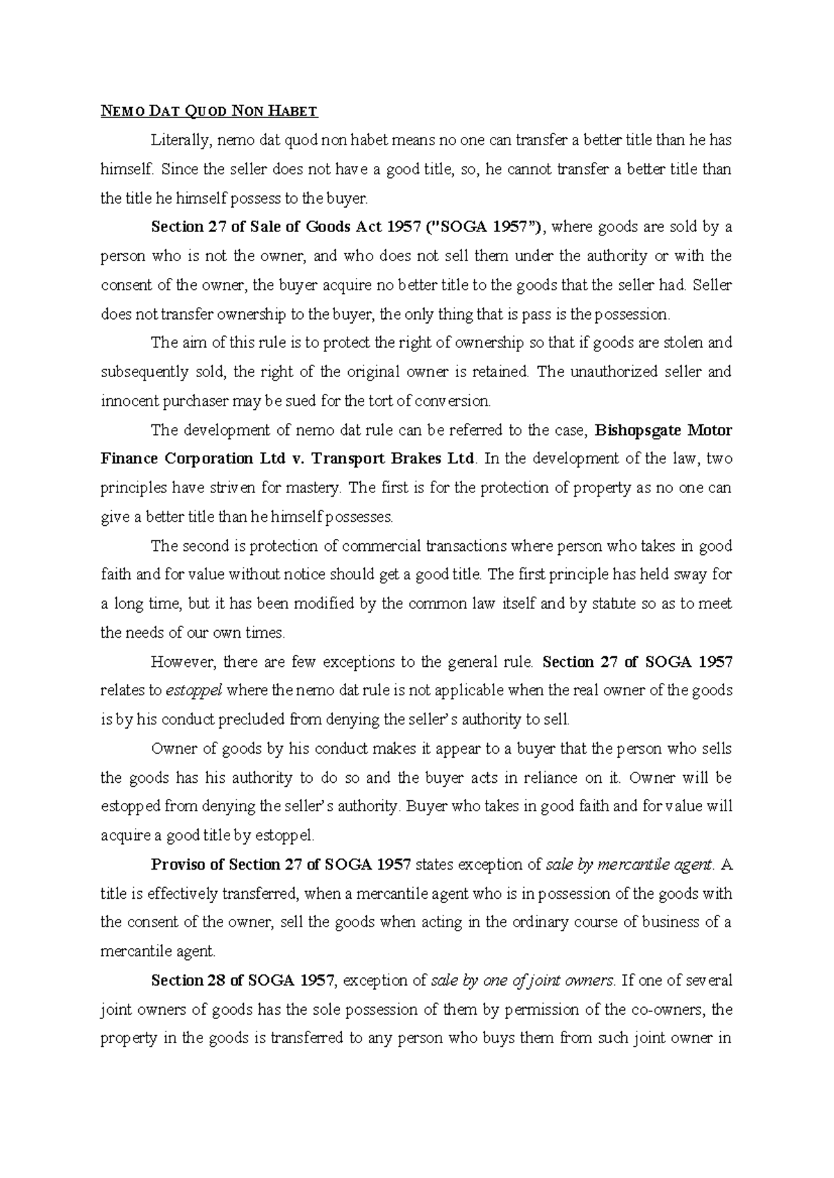 Nemo Dat Quod Non Habet - Nemo dat topic - NEMO DAT QUOD NON HABET Literally, nemo dat quod non ...