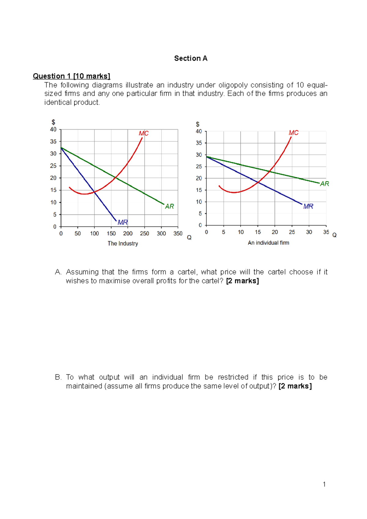 ECON2245 Mock Final Exam S2 2023 VA - Section A Question 1 [10 marks ...