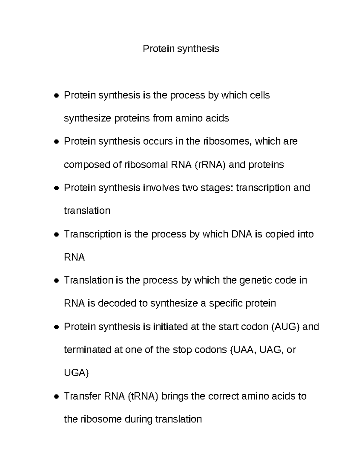 Protein synthesis - Google Docs - Protein synthesis Protein synthesis ...