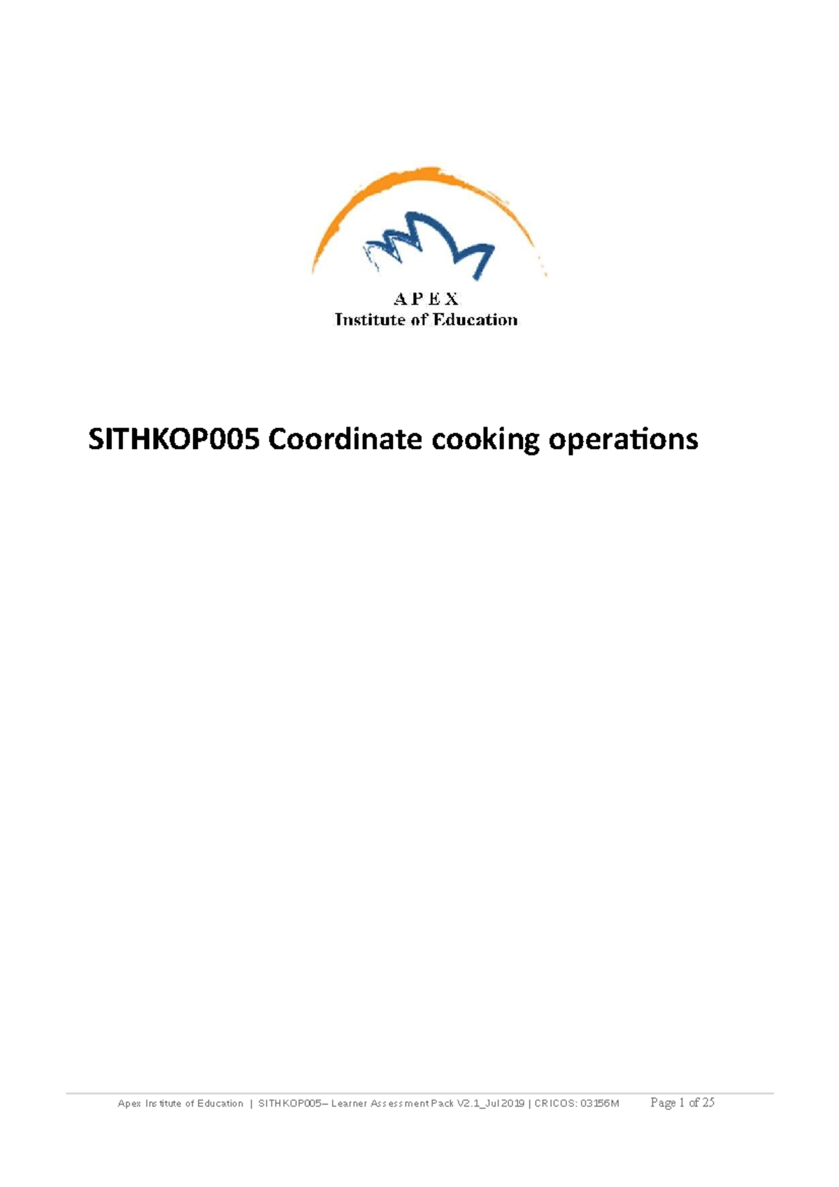 Sithkop 005 Elmer - Assessment - SITHKOP005 Coordinate cooking ...