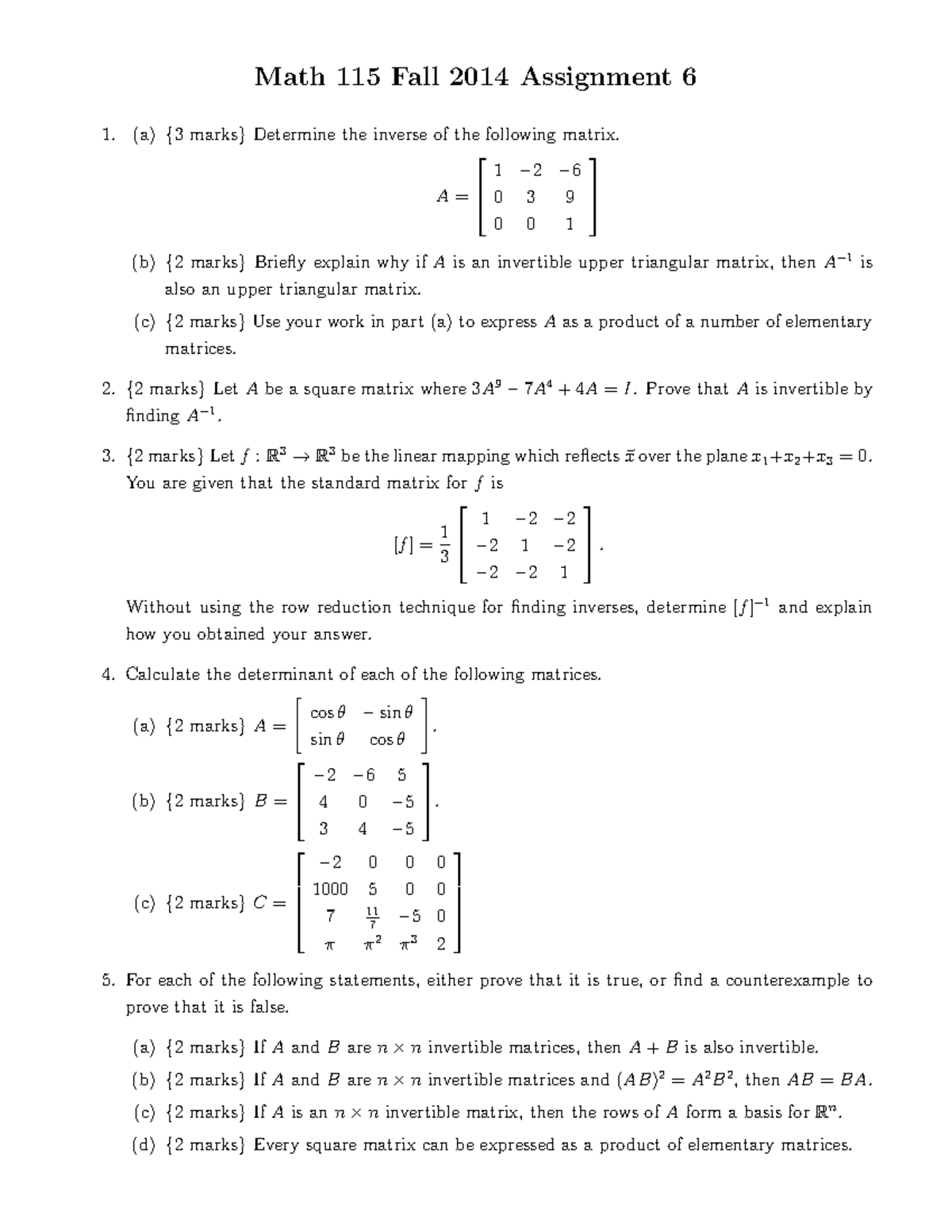 Math115 F14 A6 Study Reference Math 115 Fall 2014 Assignment 6 1