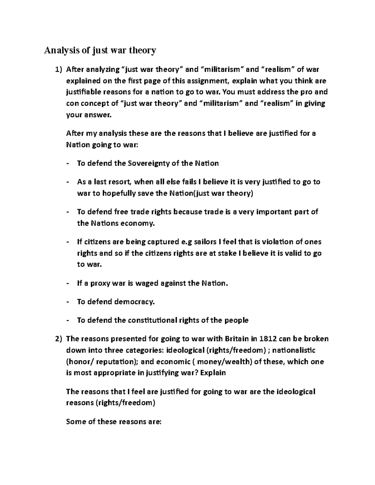 Analysis of just war theory - Analysis of just war theory After ...