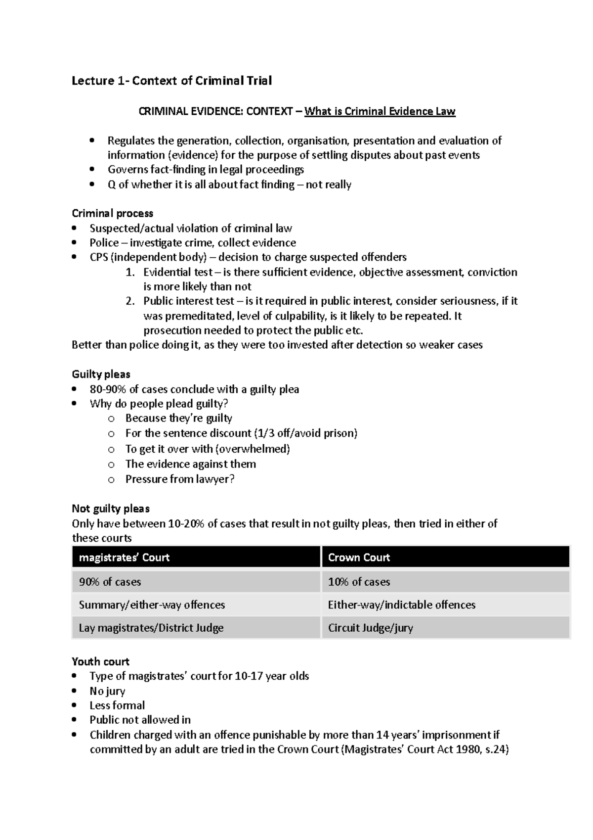 Context of Criminal Trial - Lecture 1- Context of Criminal Trial ...