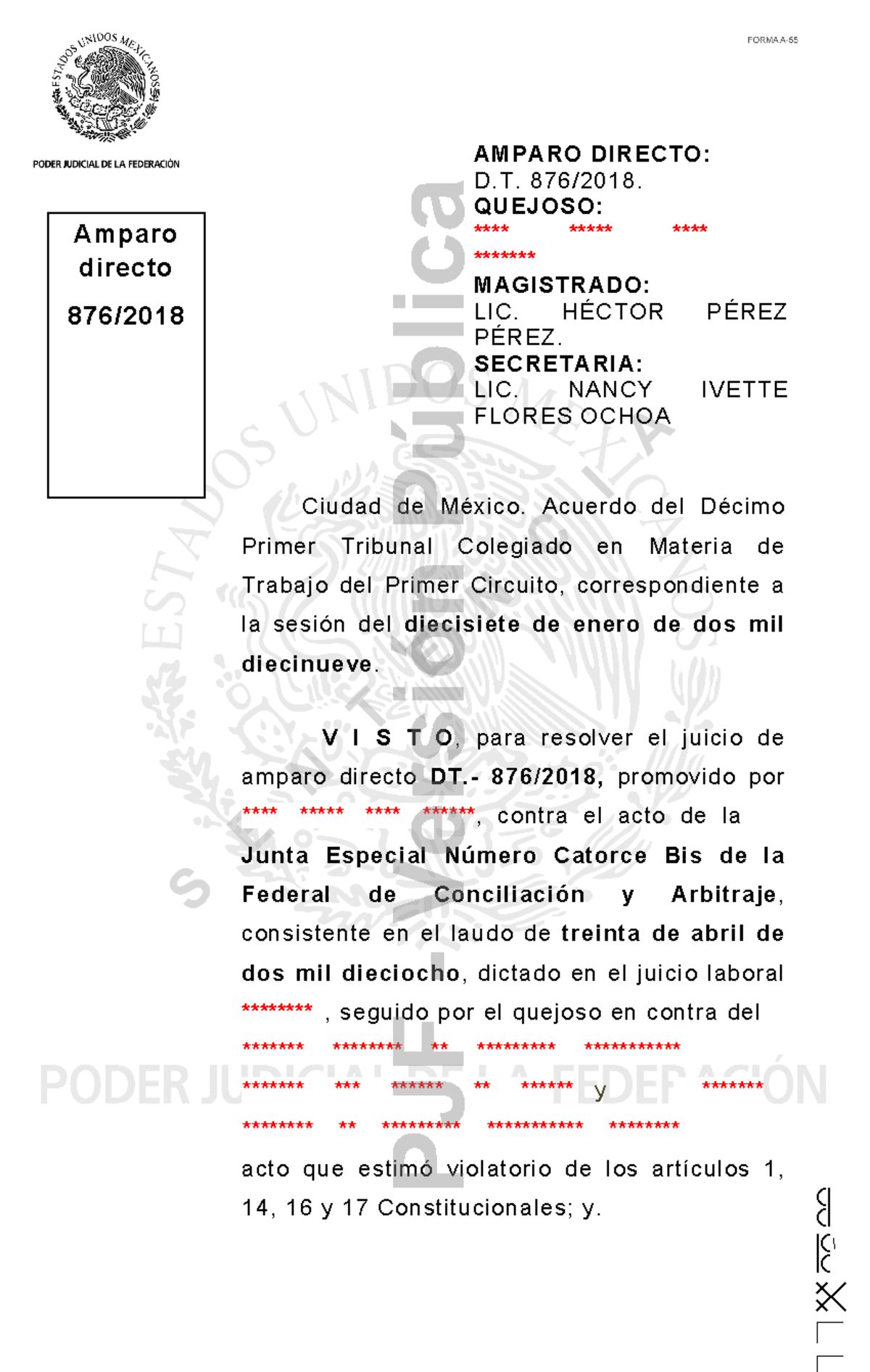 S.5 Sentencia Amparo Directo - Amparo directo 876/ - Studocu