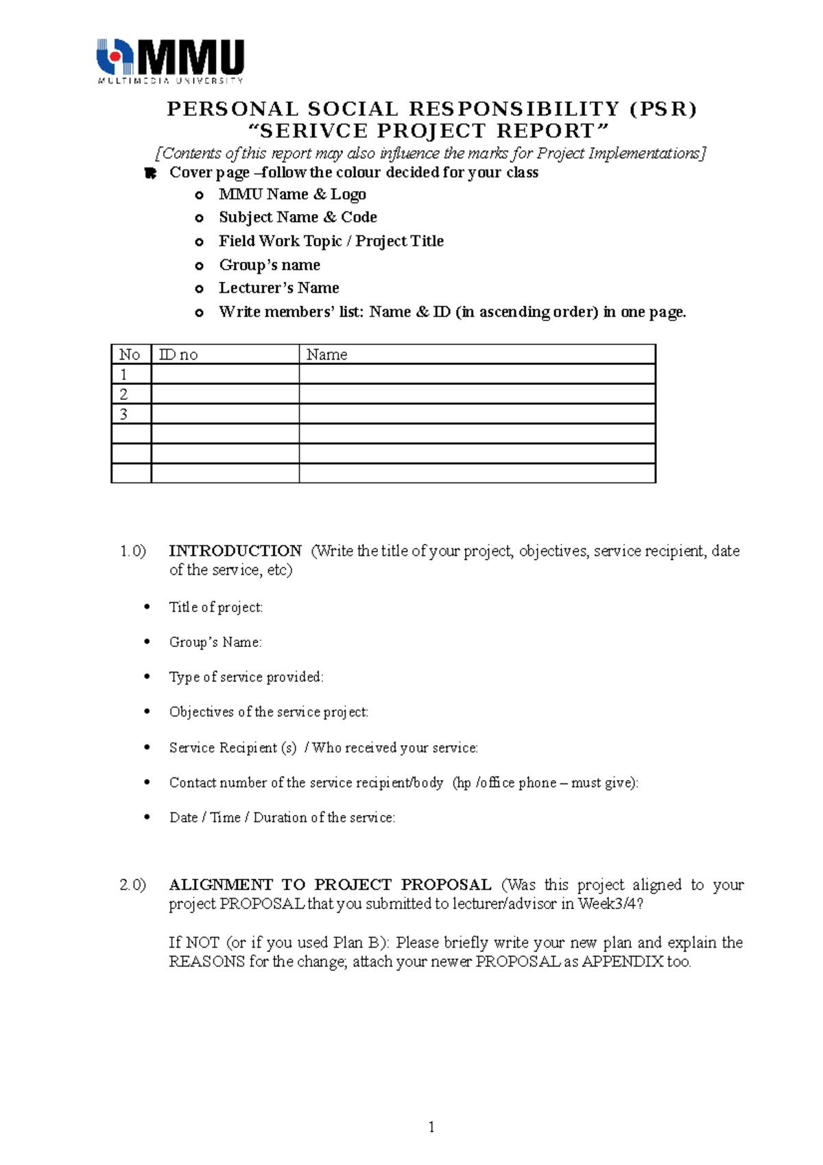 217214 Report Form for PSR Service Project and Assessment Criteria ...