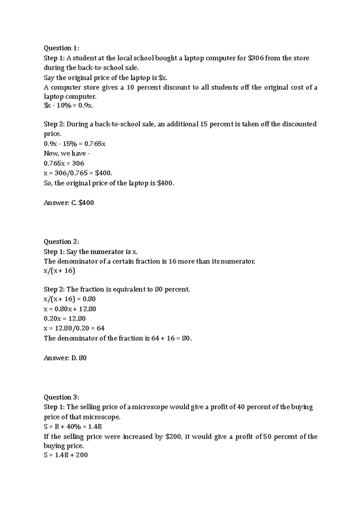 D1 - Y6 - MATH - HW - Fraction Decimals Percentages - AN - Question 1 ...