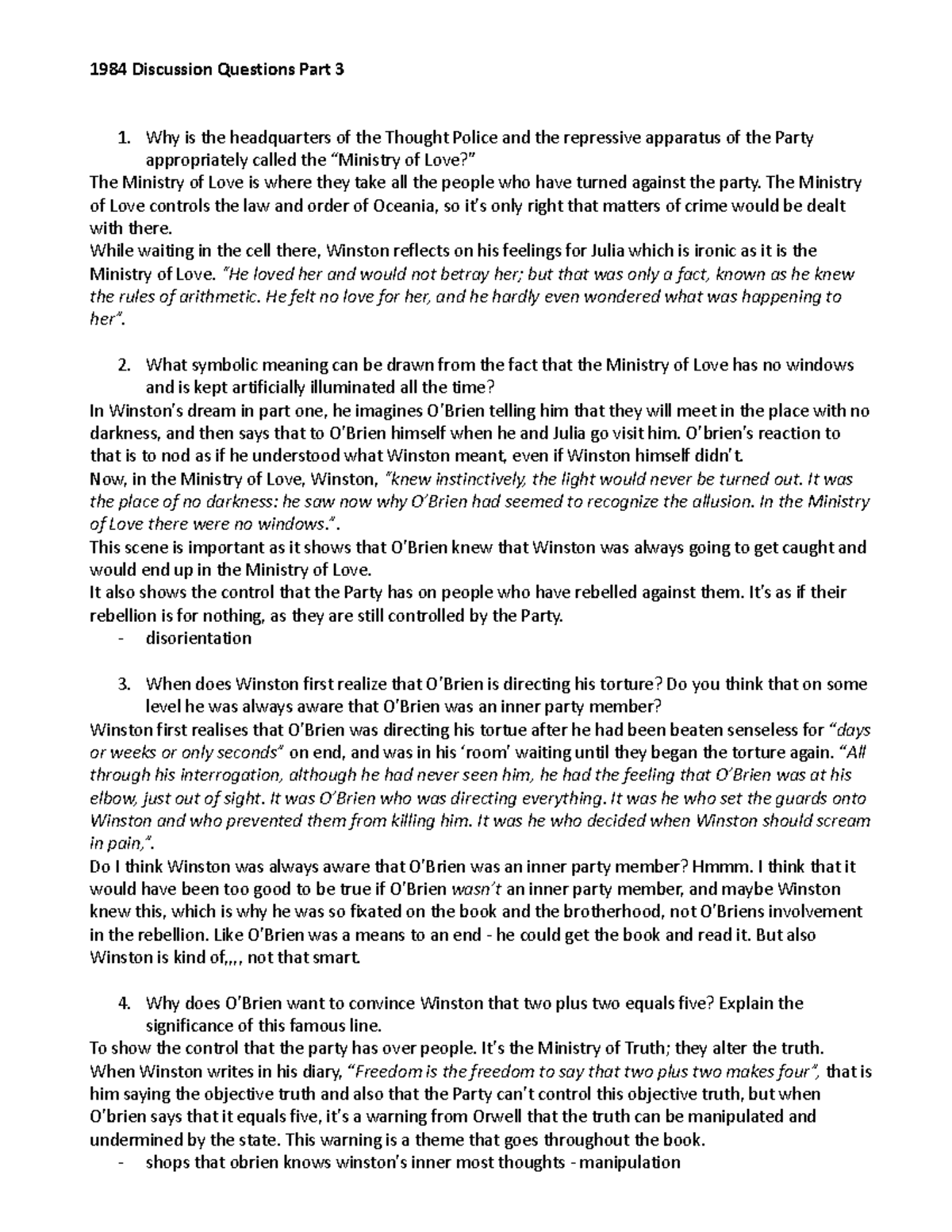 1984 discussion questions part 3 - english advanced hsc - 1984 ...