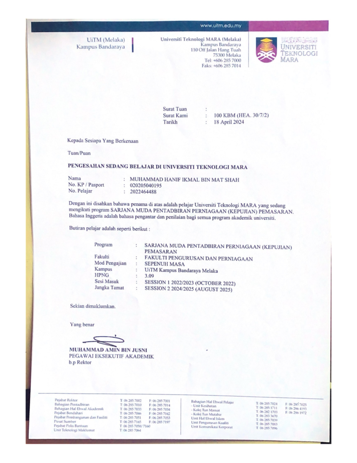 Hanif PDF - business example - UiTM (Melaka) Universiti Teknologi MARA ...