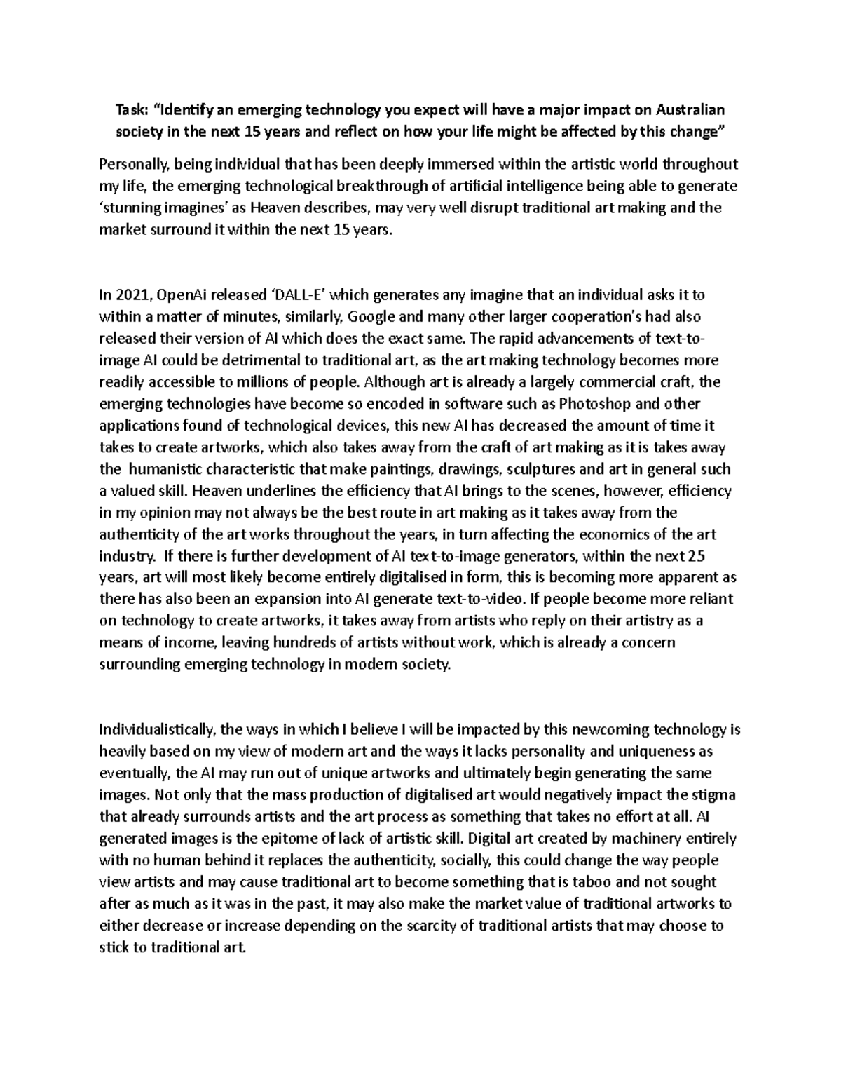 Short Reflective Paper - Task: “Identify an emerging technology you ...