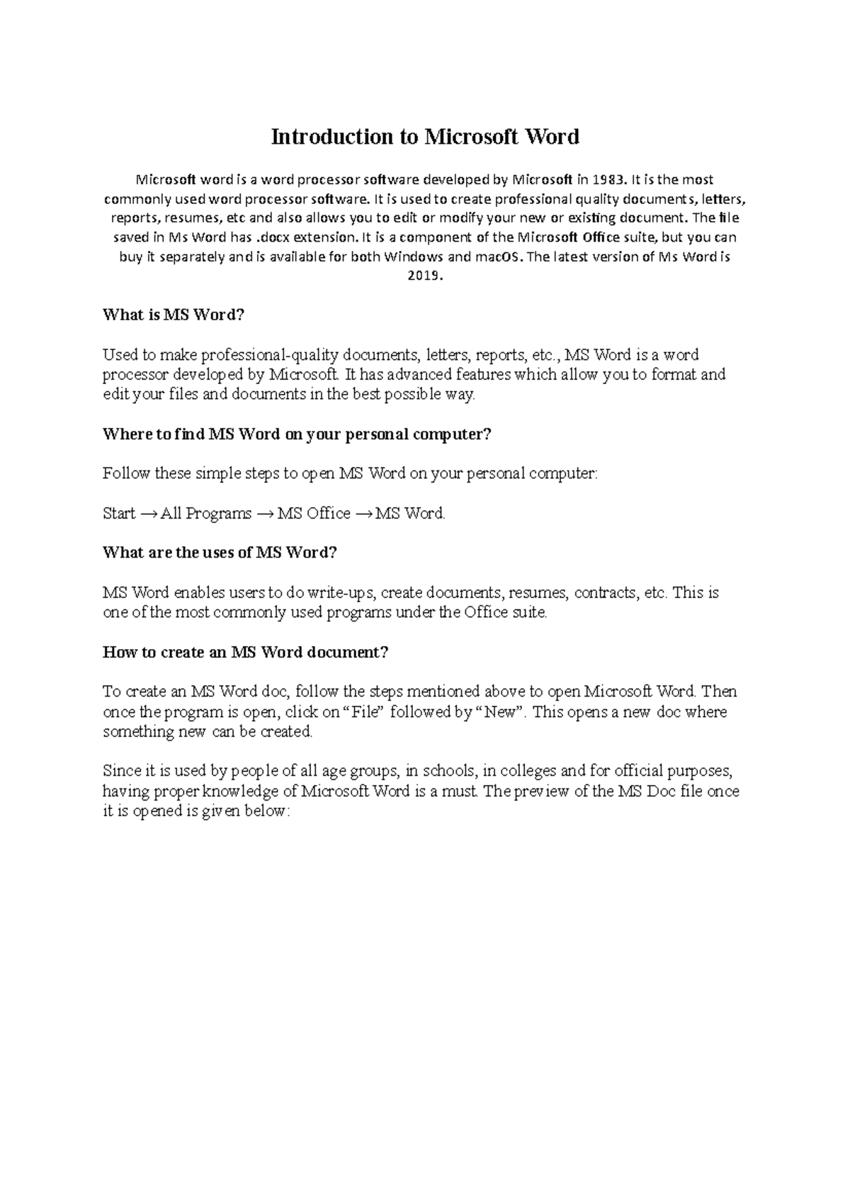 Introduction to Microsoft Word - Introduction to Microsoft Word ...