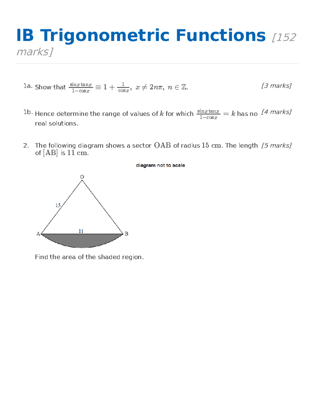 8月7日前 IB Trigonometric Functions - IB Trigonometric Functions [ marks ...