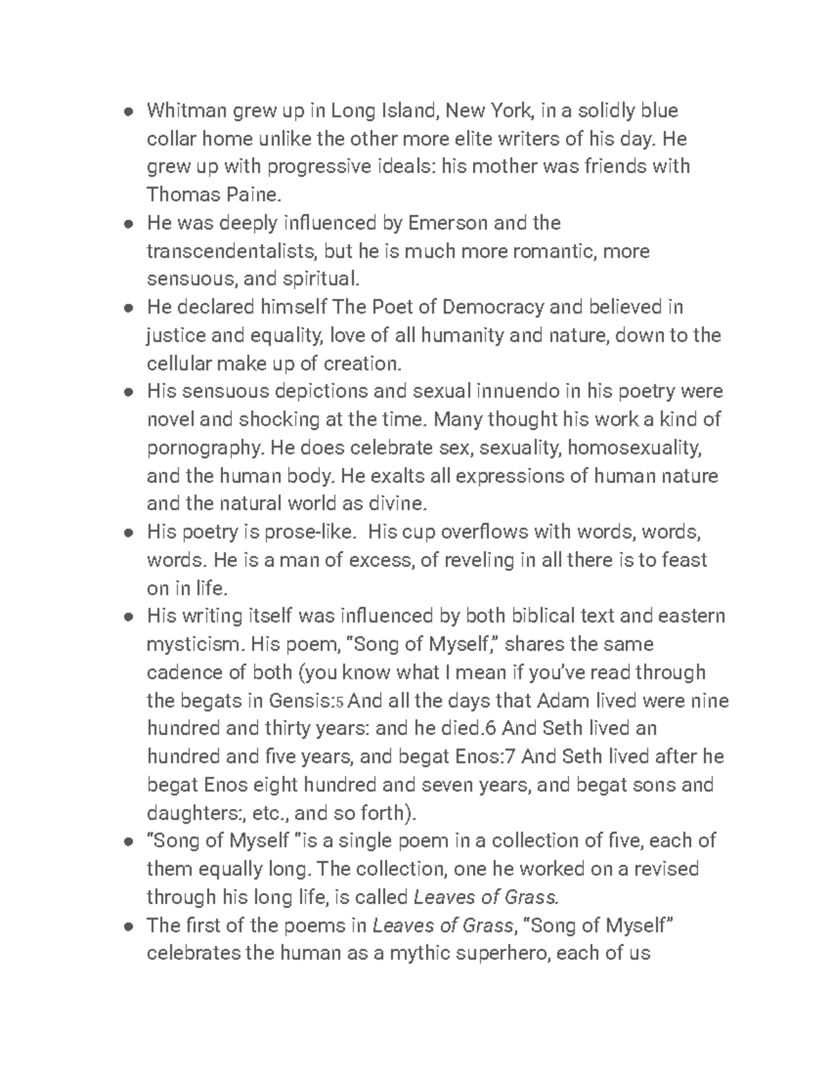 Notes on Walt Whitman and Song of Myself - Whitman grew up in Long ...