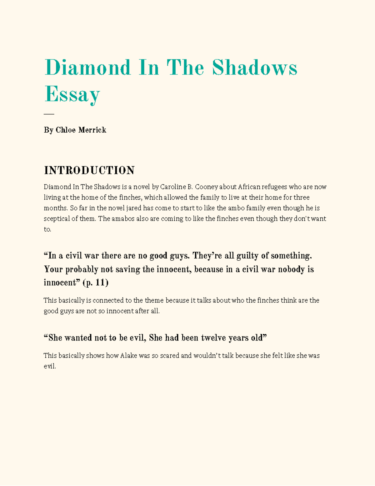 Essay - have fun - Diamond In The Shadows Essay ___ By Chloe Merrick ...