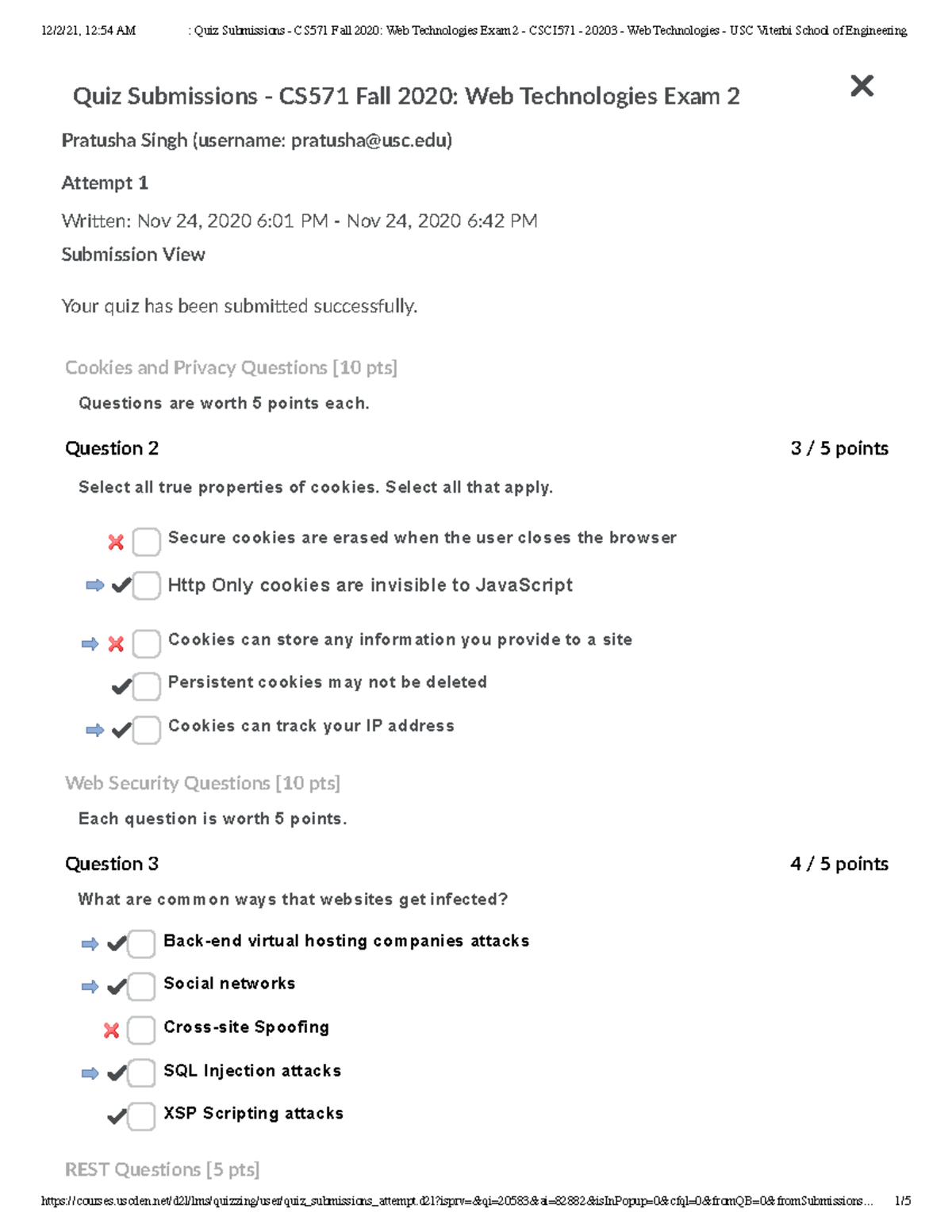 ALL CS571 question papers - 12/2/21, 12:54 AM : Quiz Submissions - CS571 Fall 2020: Web ...